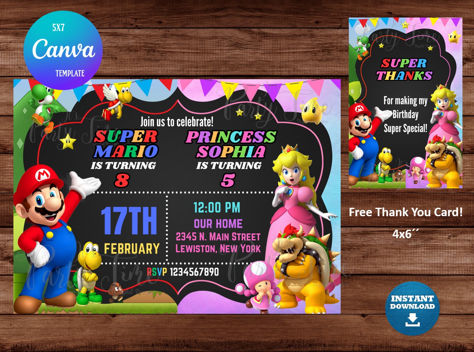 Invitación de cumpleaños de Mario y Peach Invitación de cumpleaños de ...