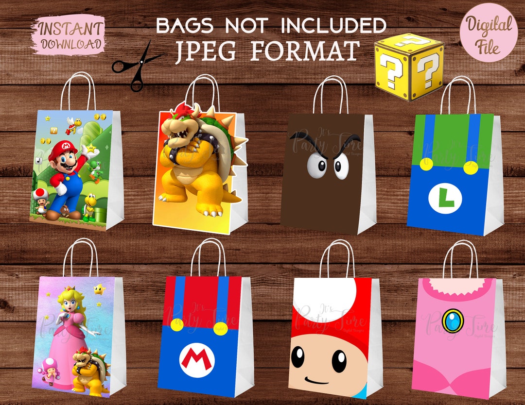 Mario Bros Favor Bags Fronts - Mario Birthday Party Favor Bags - Party ...