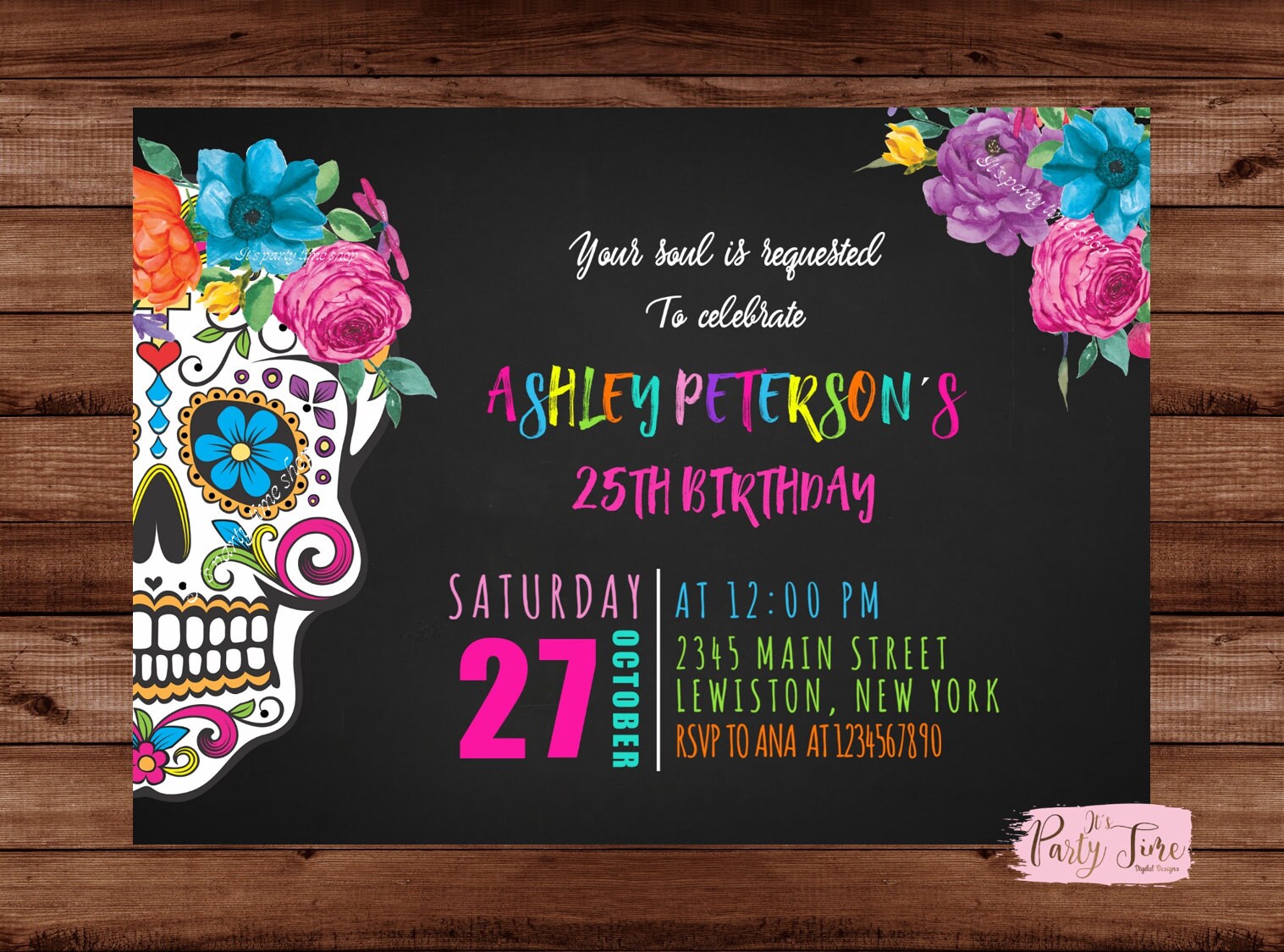 Sugar Skull Birthday Invitation Sugar Skull Invitation | Etsy
