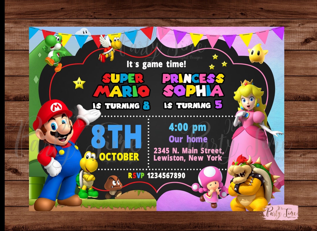 Invitación de cumpleaños de Mario y Peach Invitación de - Etsy España