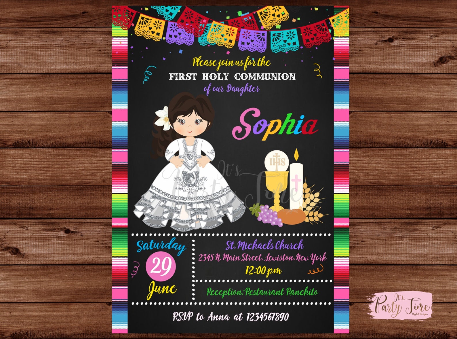 Mexican First Communion Invitation - First Communion Fiesta Invitation ...