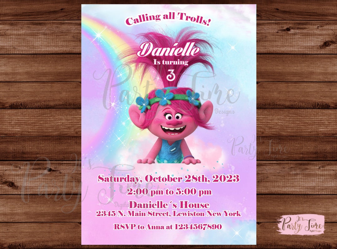 Trolls Invitation - Trolls Poppy Birthday Invitation - Trolls Party ...