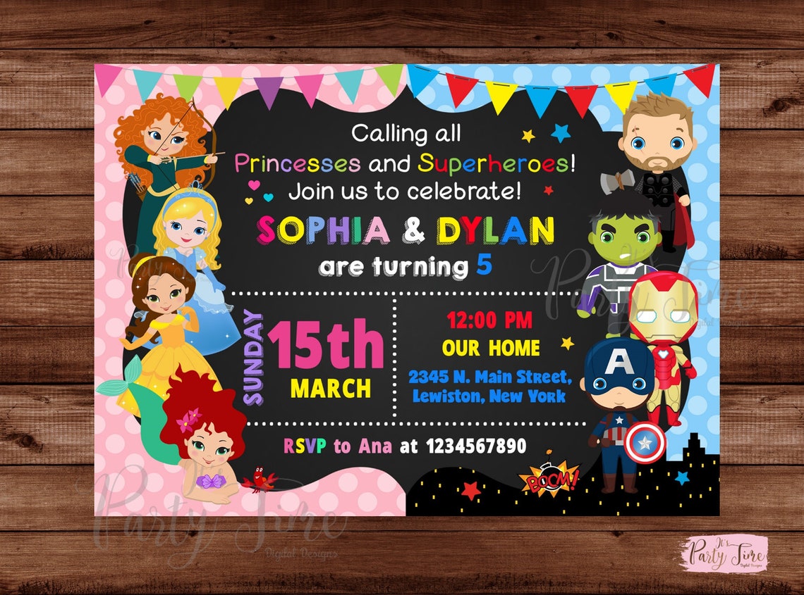 Superhero and Princess Invitation - Princesses and Superheroes ...