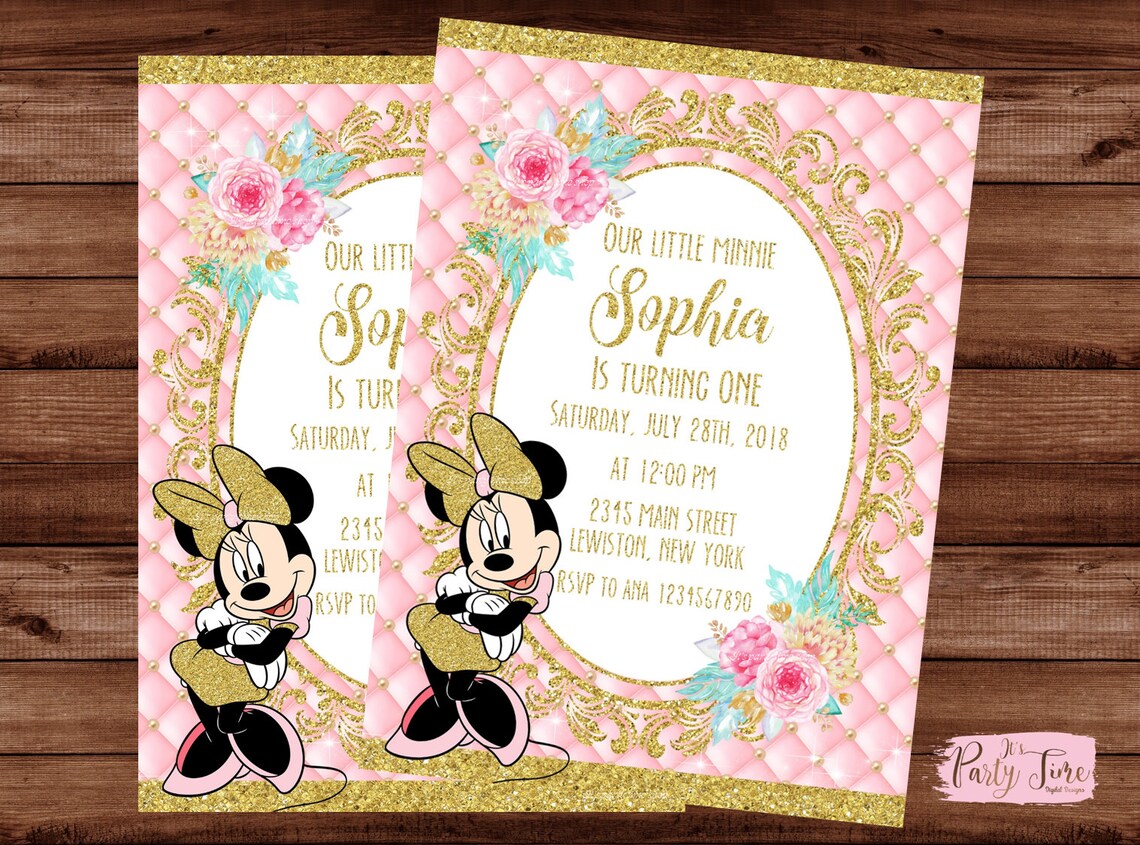 Minnie Mouse Invitation Pink and Gold Minnie Mouse Birthday | Etsy