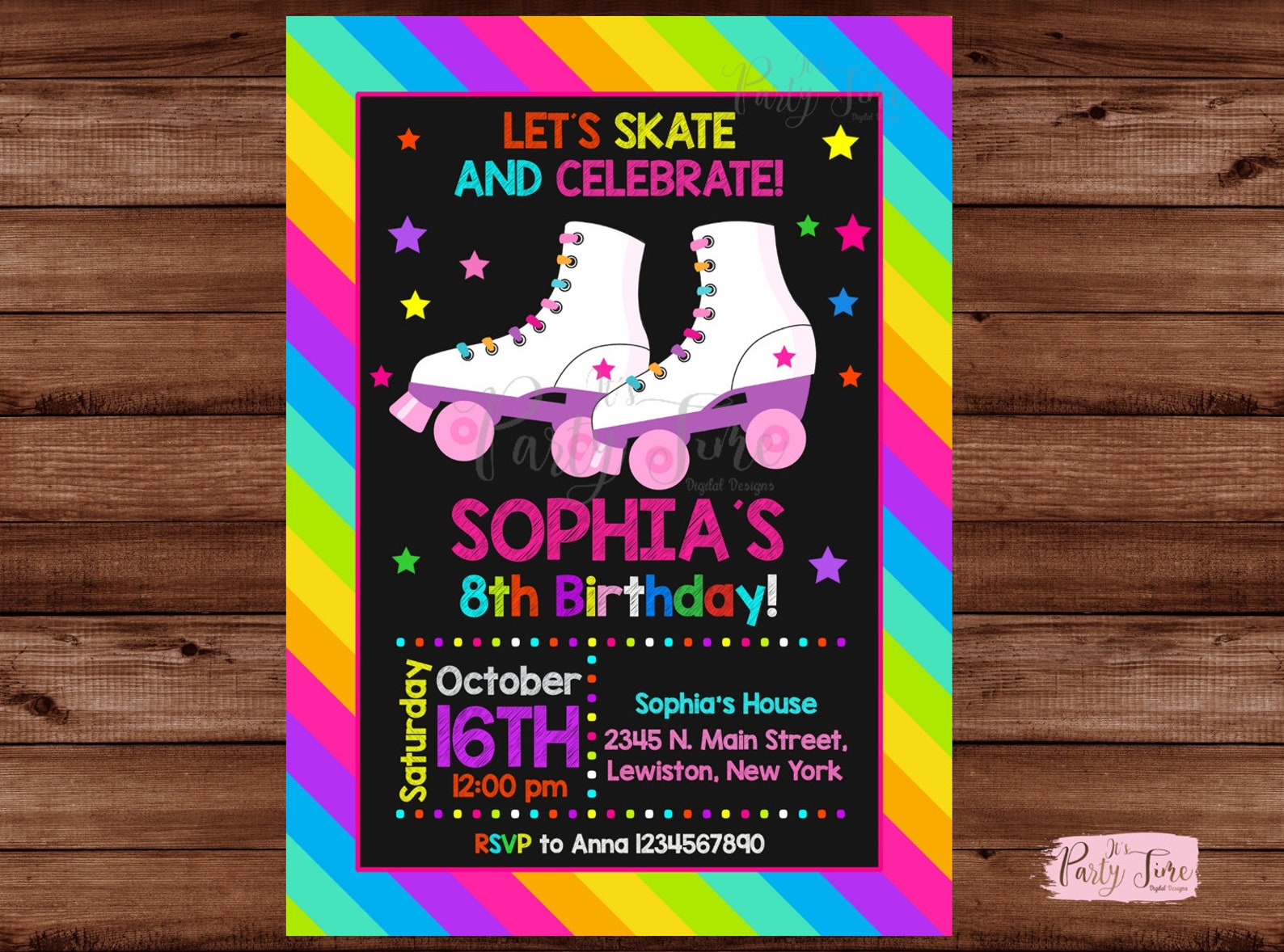 Roller Skate Invitation - Roller Skate Invite - Roller Skating Party ...