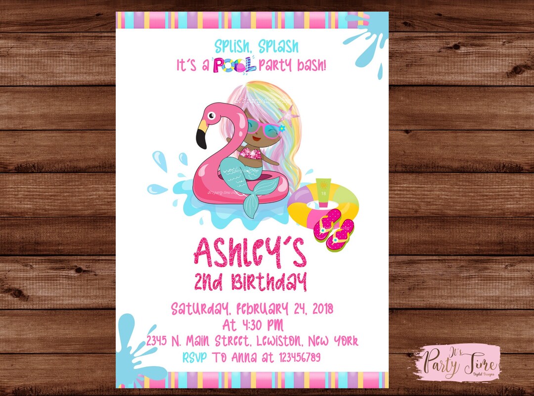 Pool Party Invitation - Mermaid Pool Party Invitation - Swimming Pool ...