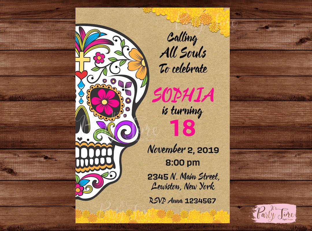 Sugar Skull Birthday Invitation - Sugar Skull Invitation - Sugar Skull ...
