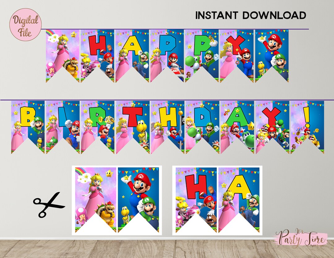 Super Mario Birthday Banner - Mario Bros Birthday Party Banner - Super ...