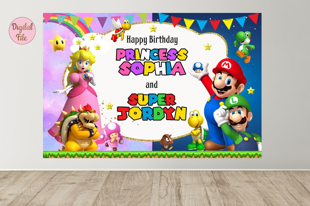 Super Mario Backdrop Banner - Mario Birthday Banner - Mario and Peach ...