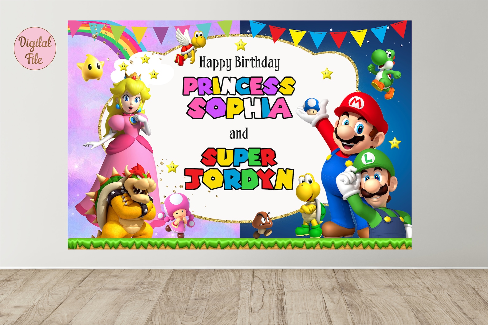 Super Mario Backdrop Banner Mario Birthday Banner Mario and Peach ...