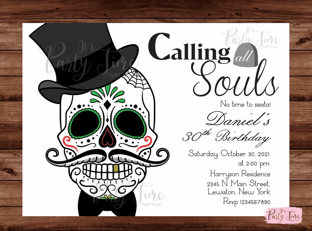 Skull Invitation - Sugar Skull Invitation - Dia De Los Muertos ...