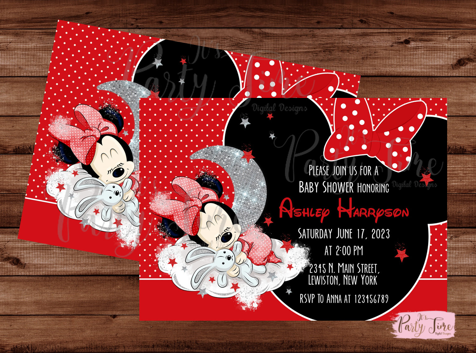 Minnie Mouse Baby Shower Invitations Red And Black