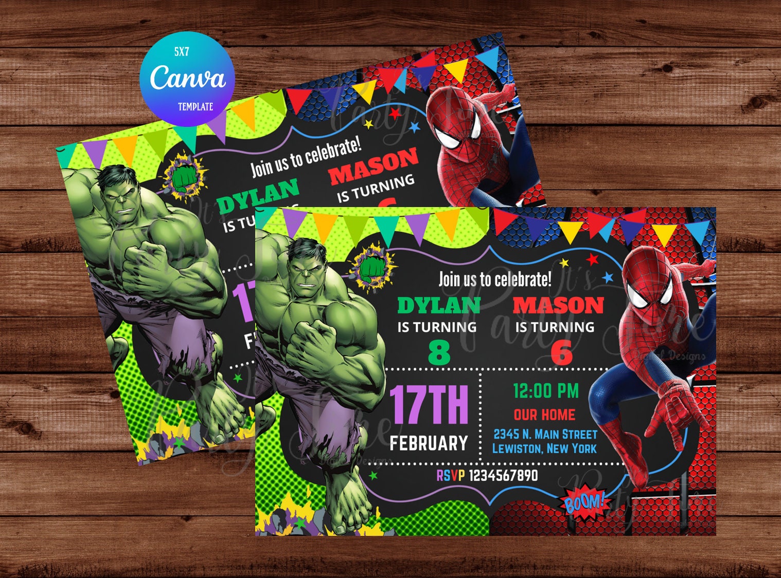 Invitación de Hulk y Spiderman - Invitación de superhéroe - Fiesta ...