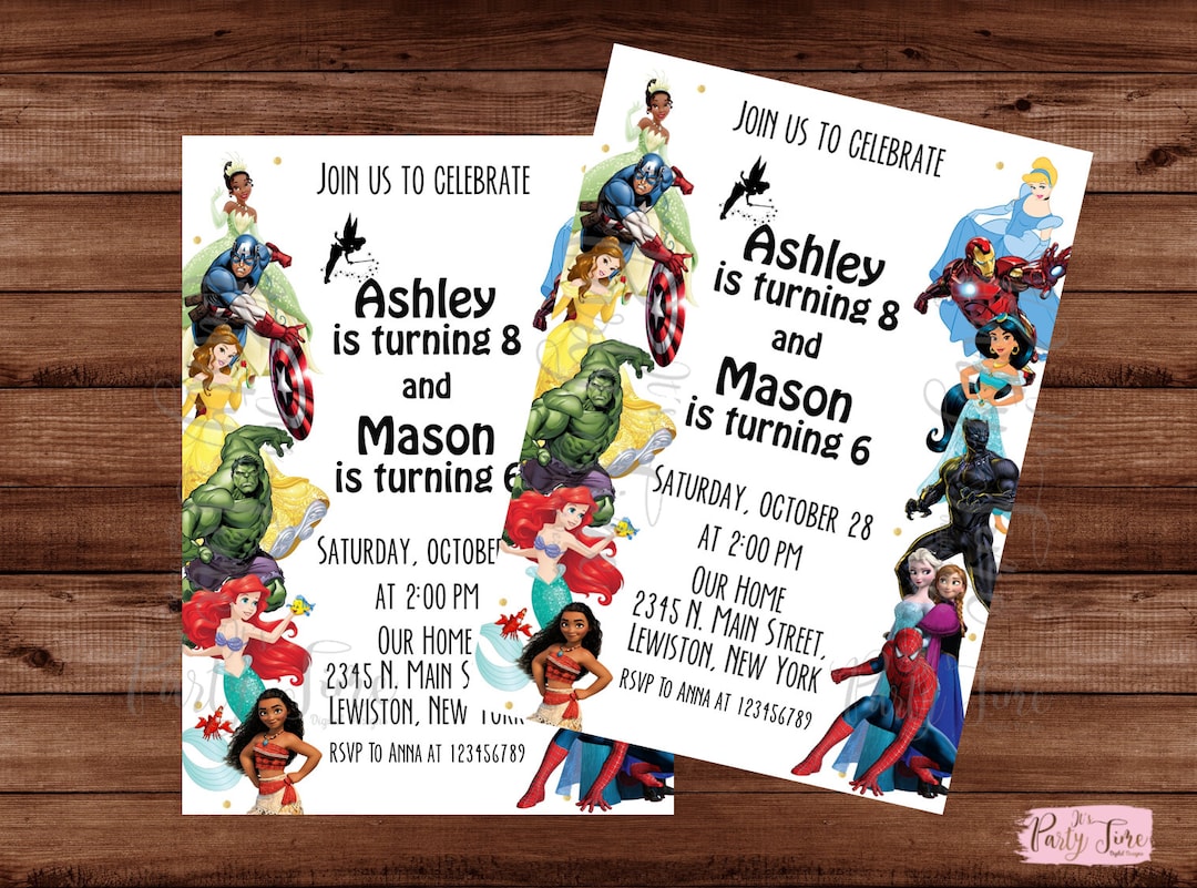 Superhero and Princess Invitation - Princesses and Superhero Invitation ...