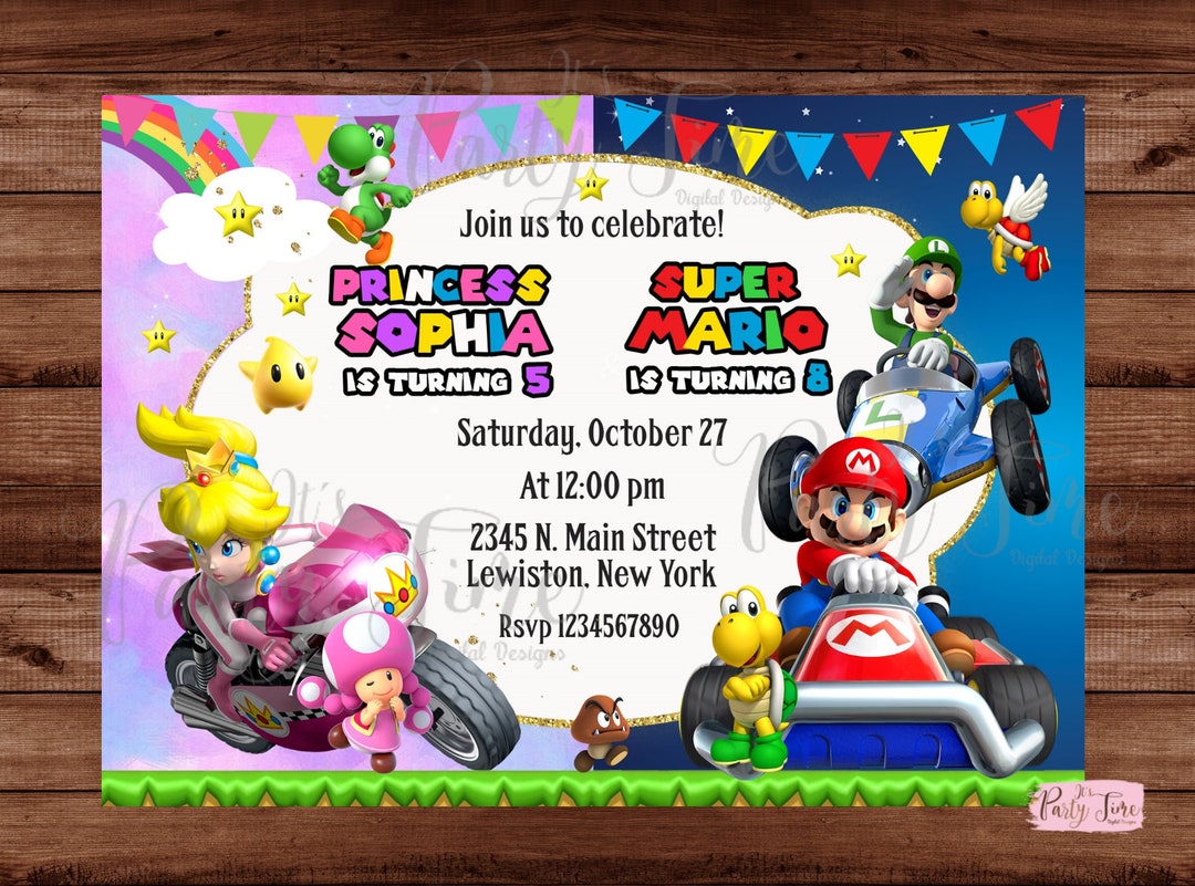 Mario and Peach Birthday Invitation - Mario Bros and Peach Invitation ...
