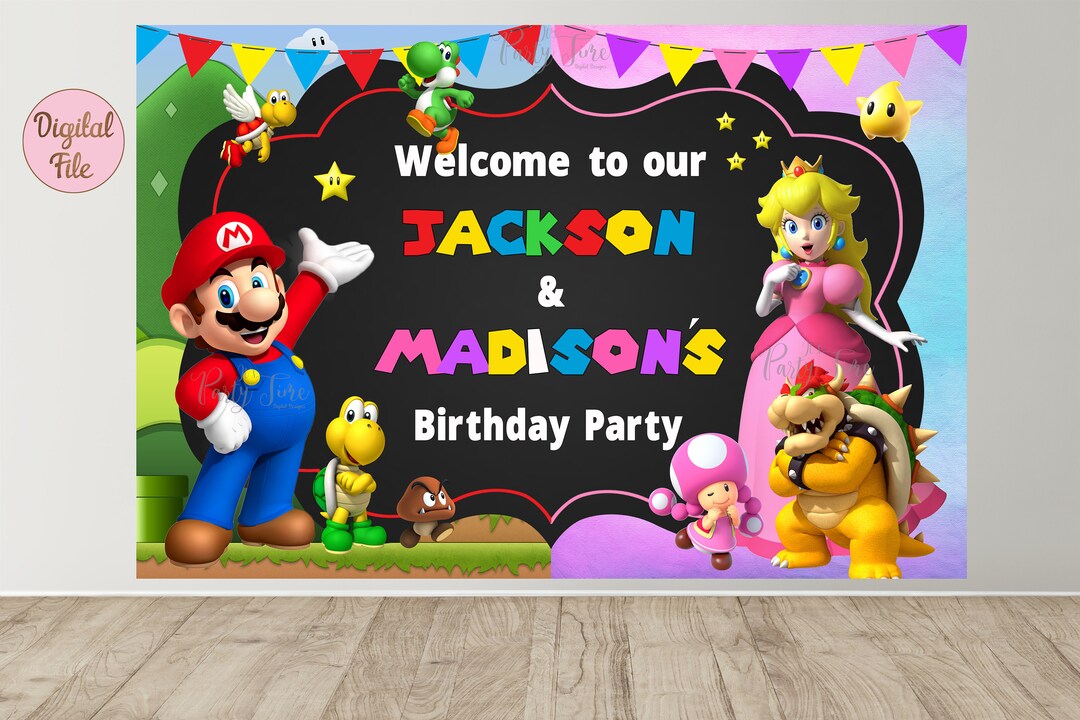 Super Mario Backdrop Banner - Mario Birthday Banner - Mario and Peach ...