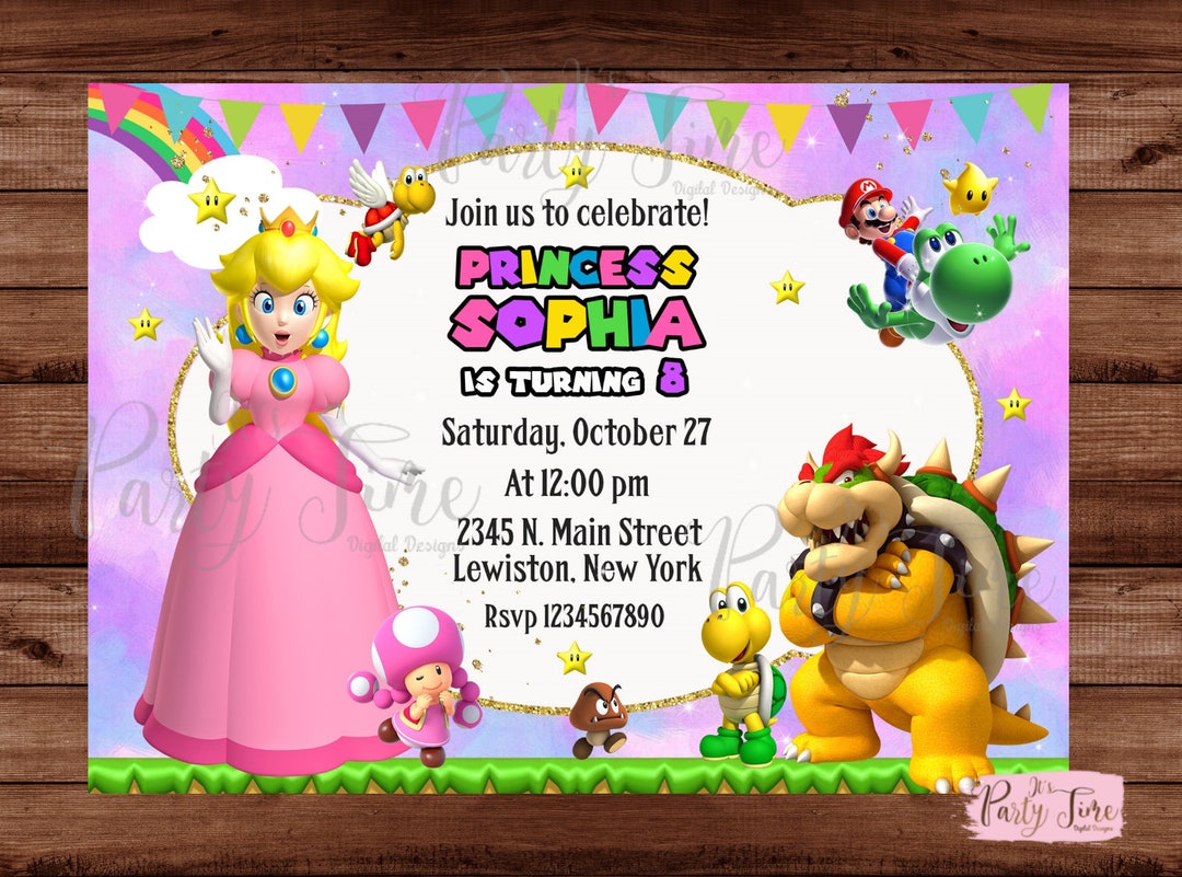 Princess Peach Invitation - Mario Princess Birthday Party Invitation ...