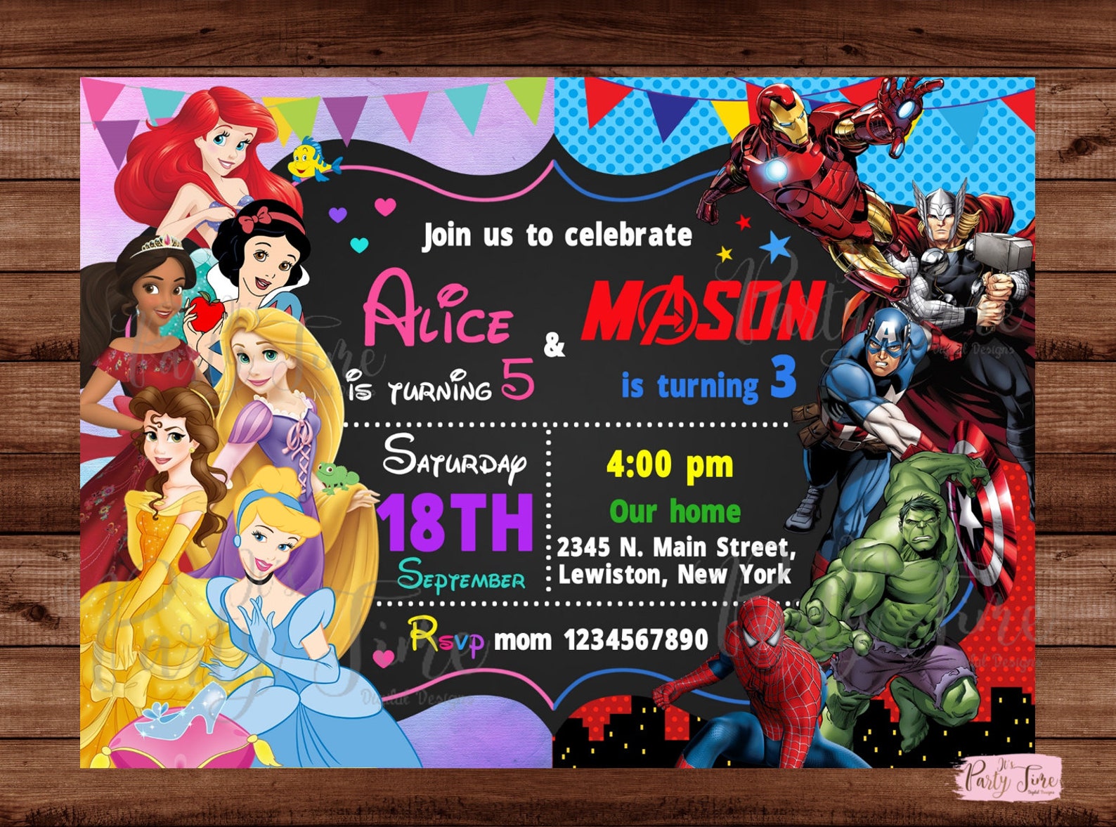 Superhero and Princess Invitation - Princesses and Marvel Invitation ...