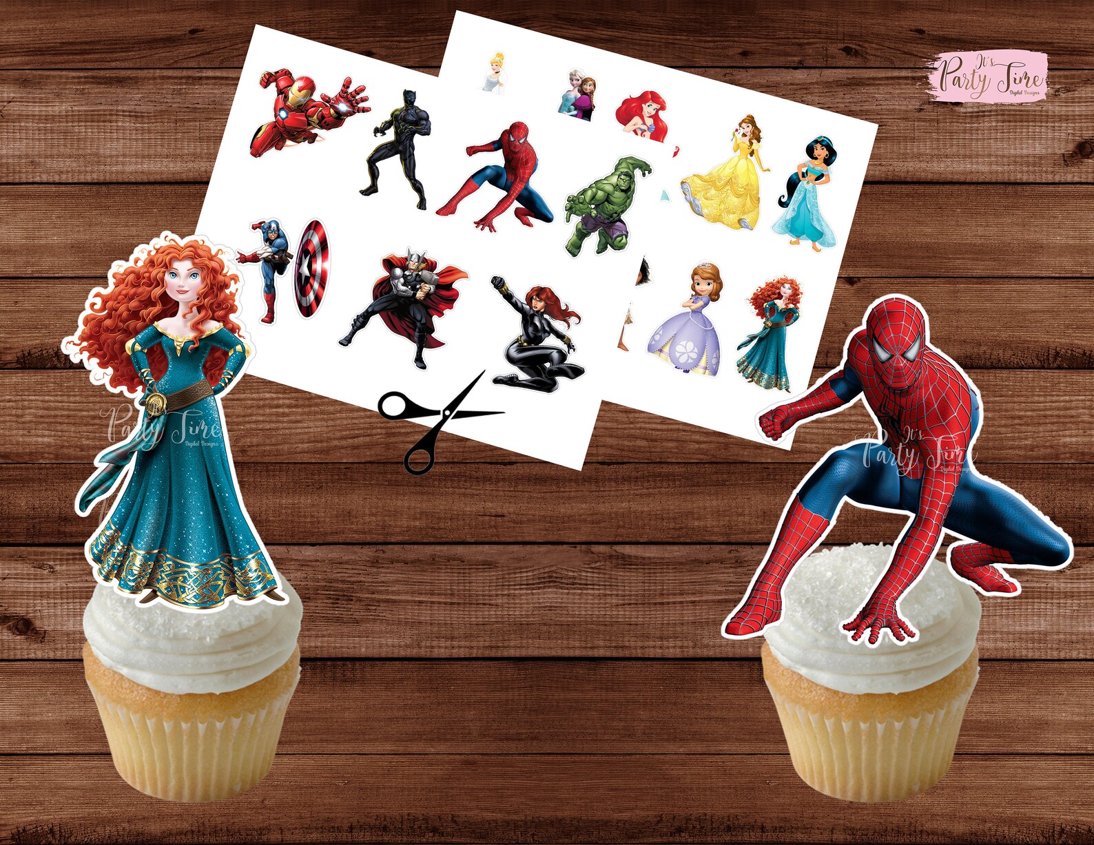 Princesses and Superhero Cupcake Toppers - Princesses and Superhero ...