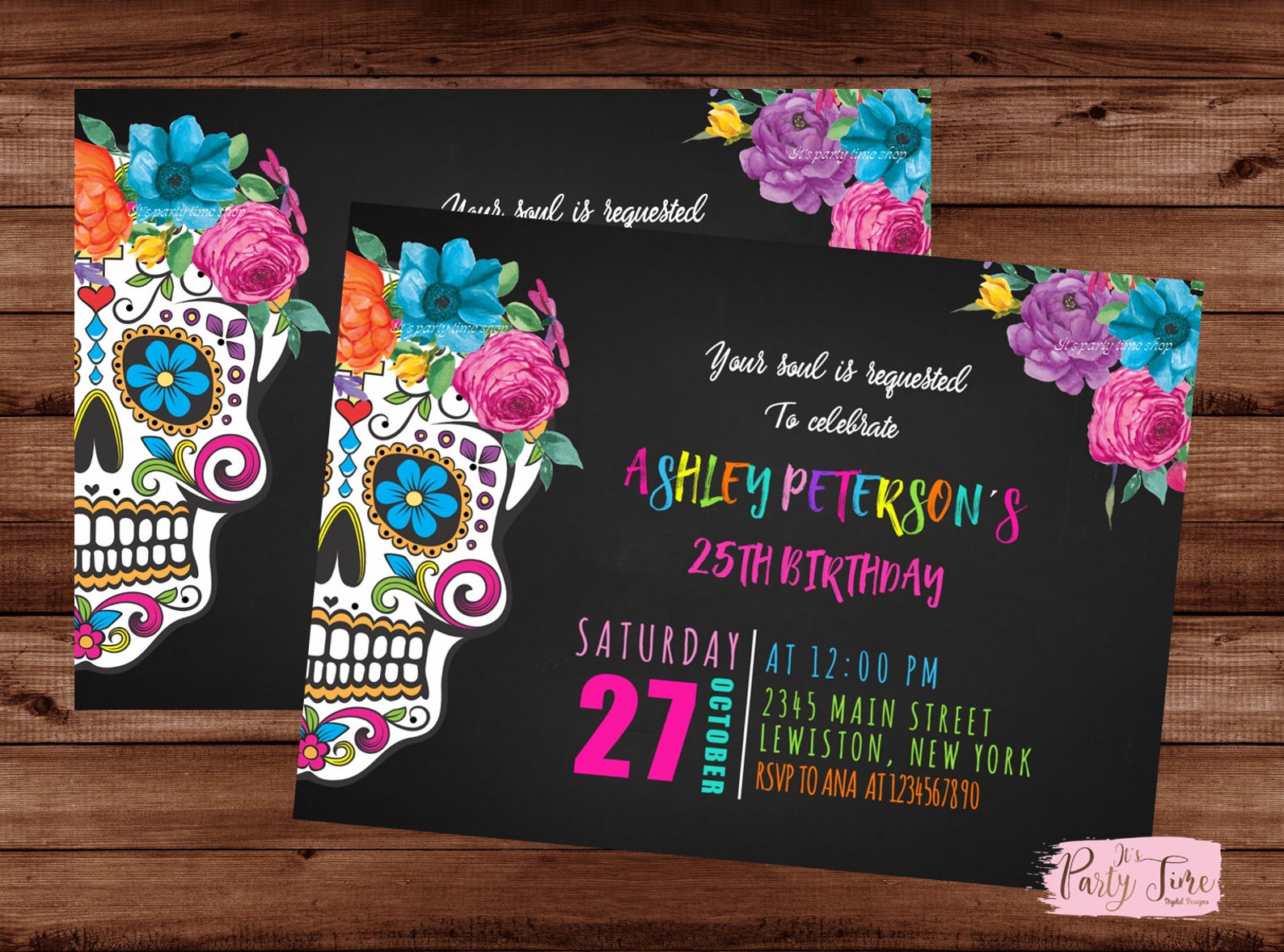 Sugar Skull Birthday Invitation Sugar Skull Invitation - Etsy