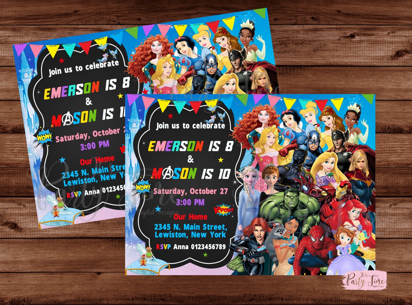Superhero and Princess Invitation - Princesses and Superhero Invitation ...