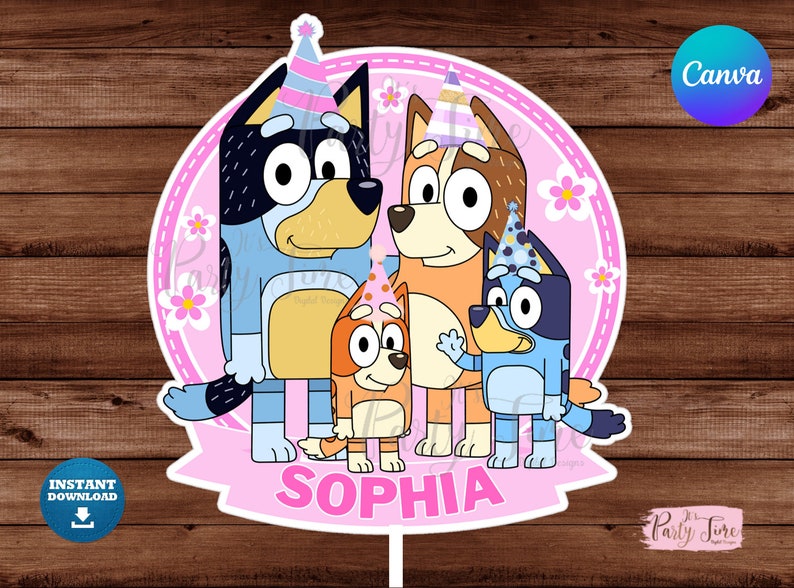 Bluey Dog Cake Topper Bluey Centerpiece Digital Cake Topper Birthday ...