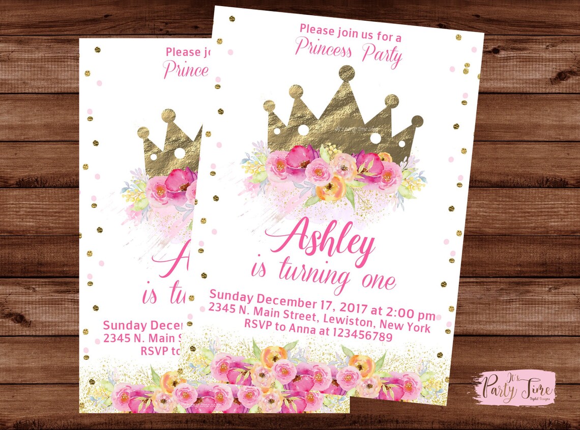 Gold Crown Invitation - Princess Invitation - Princess Birthday ...