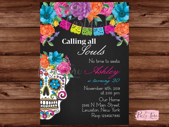 Sugar Skull Birthday Invitation Sugar Skull Invitation - Etsy
