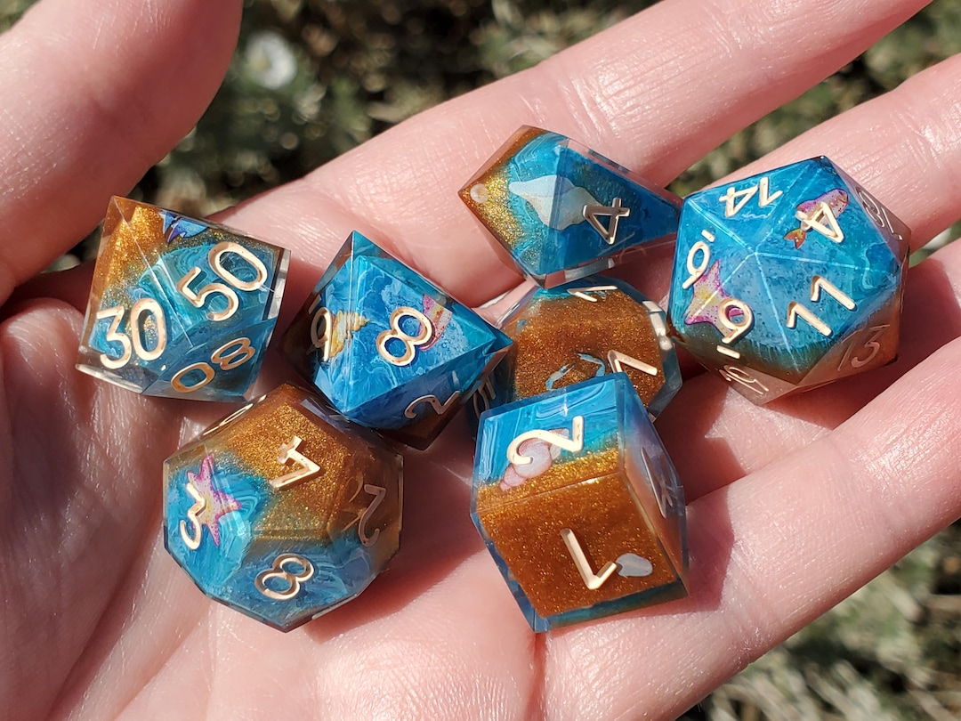 Ocean Tide: 7-piece Handmade Sharp Edge Polyhedral Dice Set - Etsy
