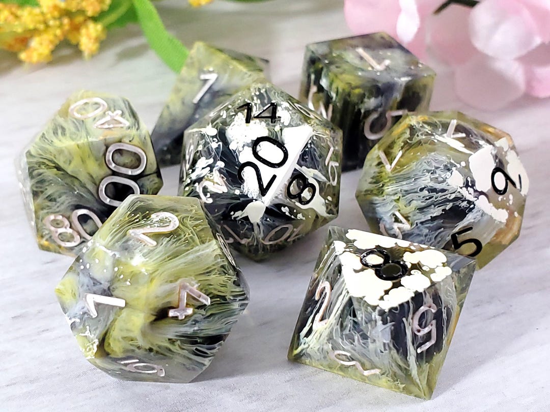 Umbral Shadow: 7-piece Handmade Sharp Edge Polyhedral Dice Set - Etsy