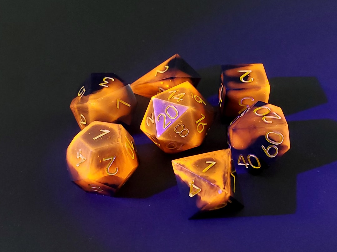 Radioactive Orange: 7-piece Handmade Sharp Edge Polyhedral Dice Set - Etsy