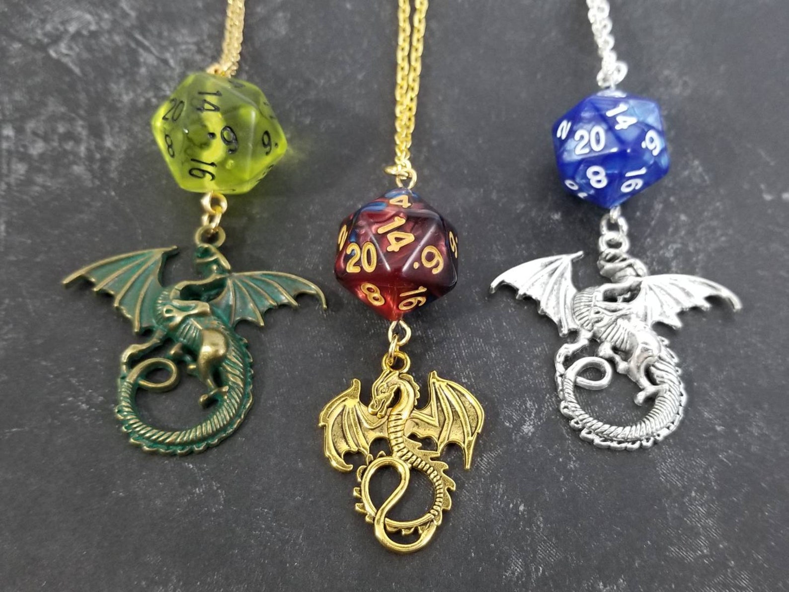 D20 Necklace With Dragon Charm - Create Your Own - Etsy