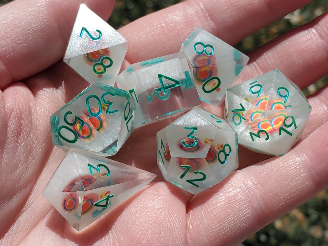 Lollipop Lollipop: 7-piece Handmade Sharp Edge Polyhedral Dice Set - Etsy