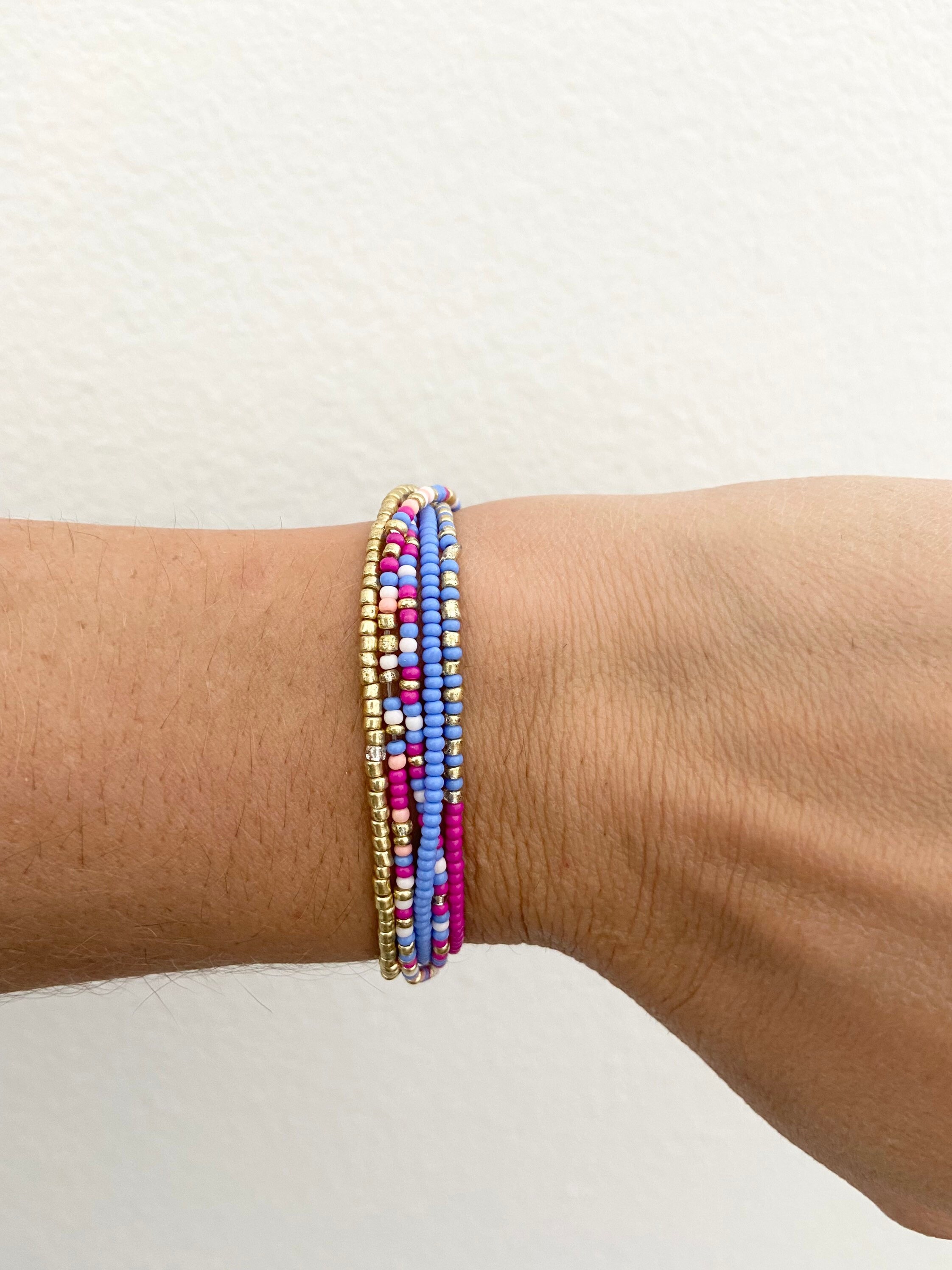 Magenta, Periwinkle, and Gold Bracelet Set - Etsy