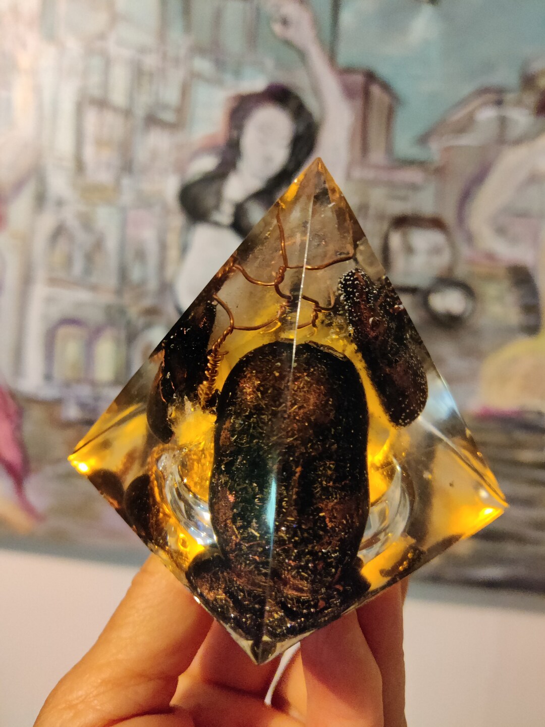 Light up Pyramid With Faces Made of Orgonite - Etsy