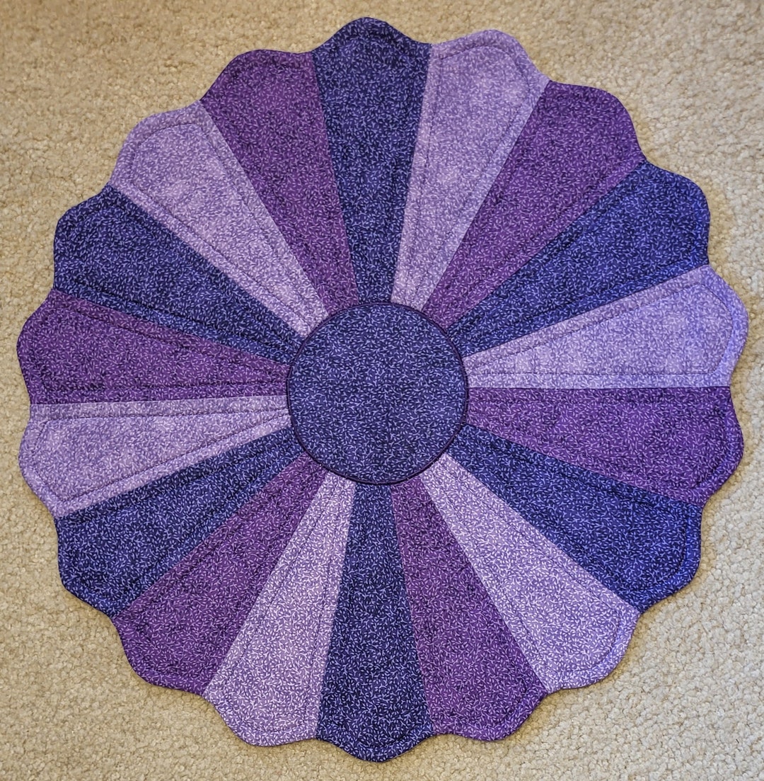 3 Shades of Tiny Purple Flower Stems, Round 17.5 In. Cotton Centerpiece ...