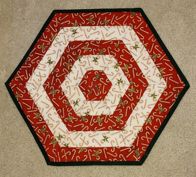 Candy Canes Winter Christmas Hexagon Handmade Table Topper - Etsy