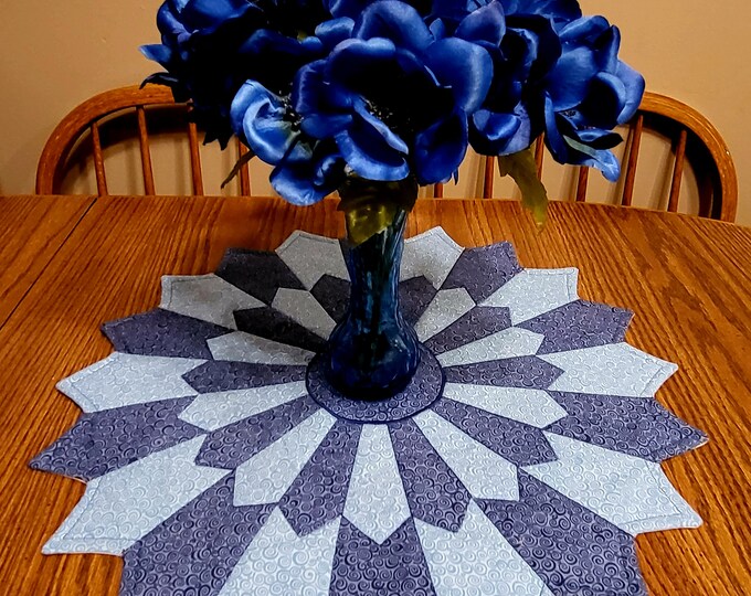 Light Blue and Dark Blue Curly Q Design Handmade Cotton Quilted Table ...