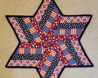 Huge Patriotic Handmade Table Topper,round 20 Inch Cotton Quilted ...