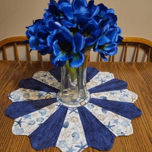 Shades of Blue and Beige Seashell Design Table Topper, Round 19 Inch ...