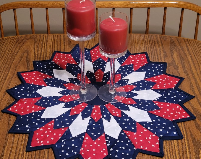 Huge Patriotic Handmade Table Topper,round 21 Inch Cotton Quilted ...