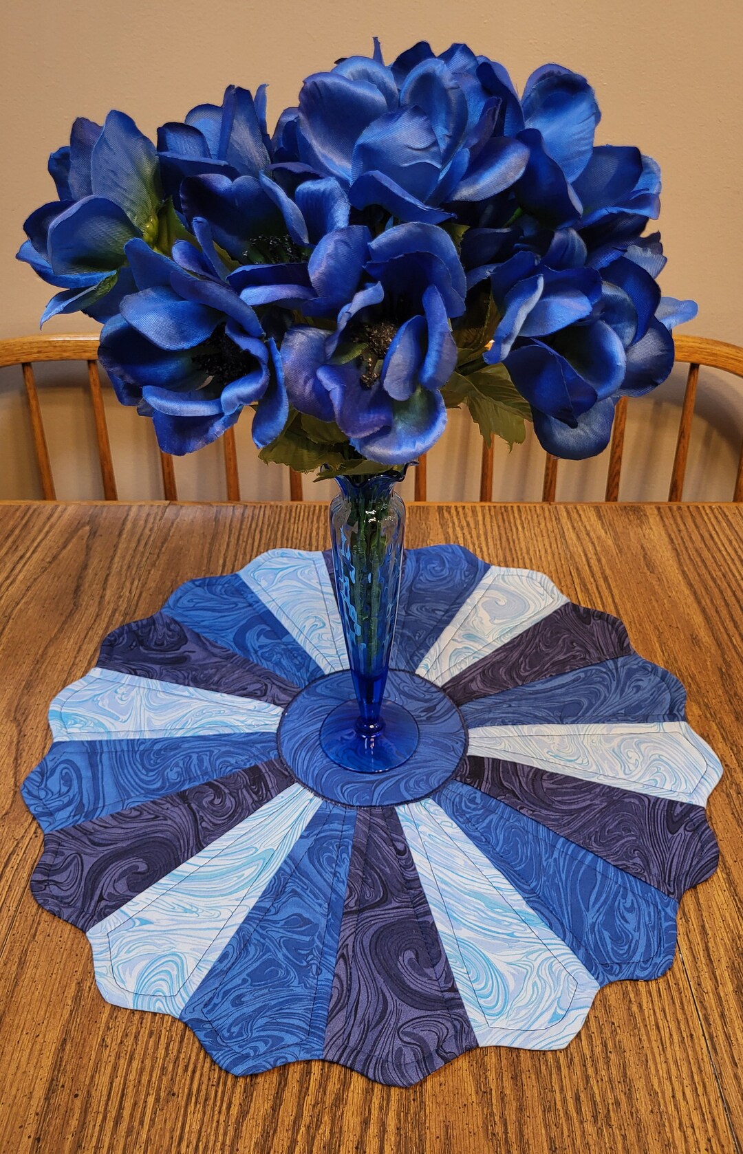 3 Shades of Marbleized Blue Table Topper, Navy, Royal, N Light Blue ...