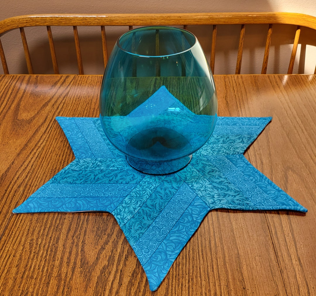 Four Turquoise Fabrics, 19 Inch Star Shape Table Topper, Feathers ...