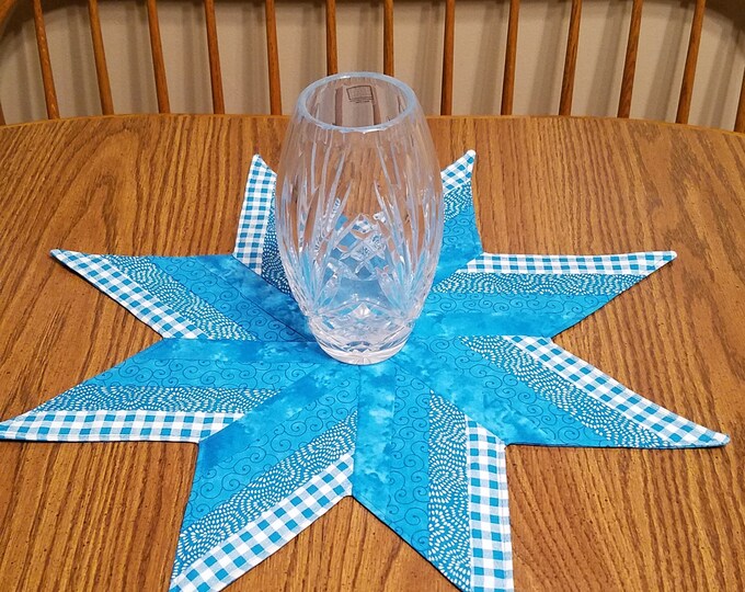 22 Inch Star Table Topper,centerpiece,candle Mat, Turquoise N White ...
