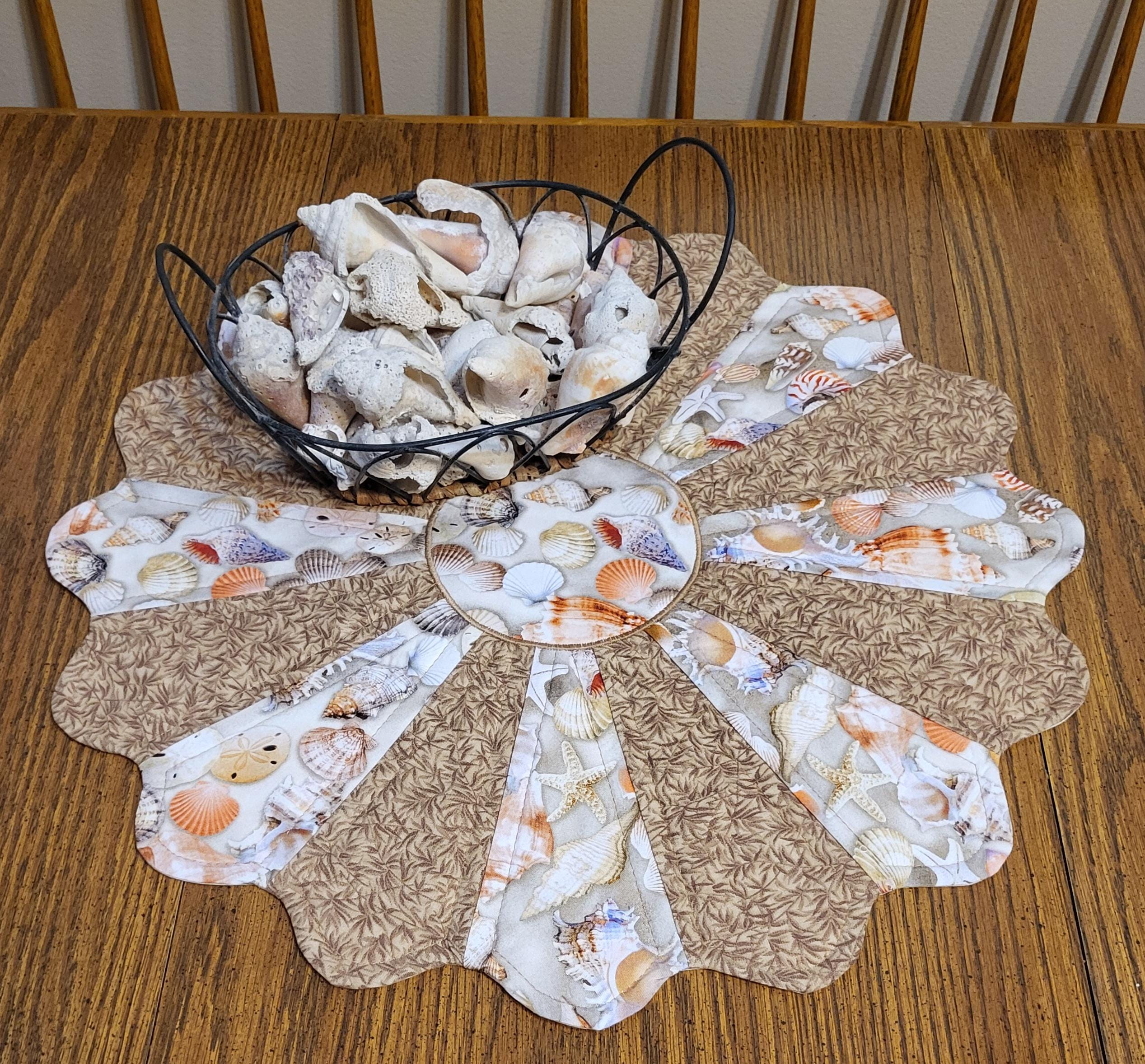 Seashell Types N Beach Theme Handmade 19 Inch Round Scalloped Edge ...
