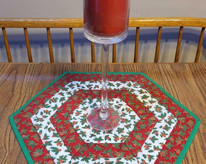 Holly Berries N Leaves Handmade 17.5 Inch Hexagon Winter Christmas ...