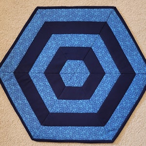 Navy Blue and Royal Blue Hexagon Shape Handmade Table Topper, 22.5 Inch ...