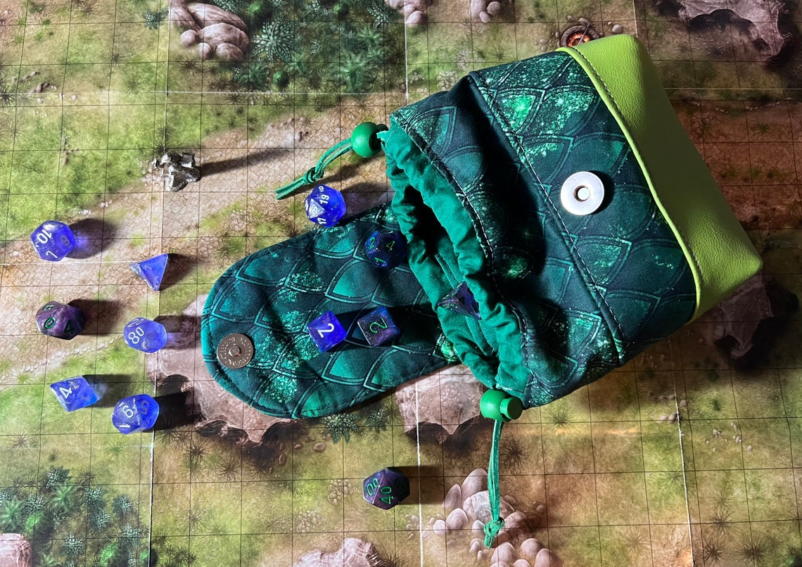 Dice Bag Green Dragon Scale Dice Pouch D20 DND TTRPG Drawstring Bag Bag ...