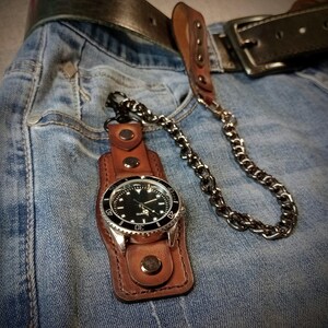 Leather Pocket Watch Fob: Dark Brown, With Chain - Etsy