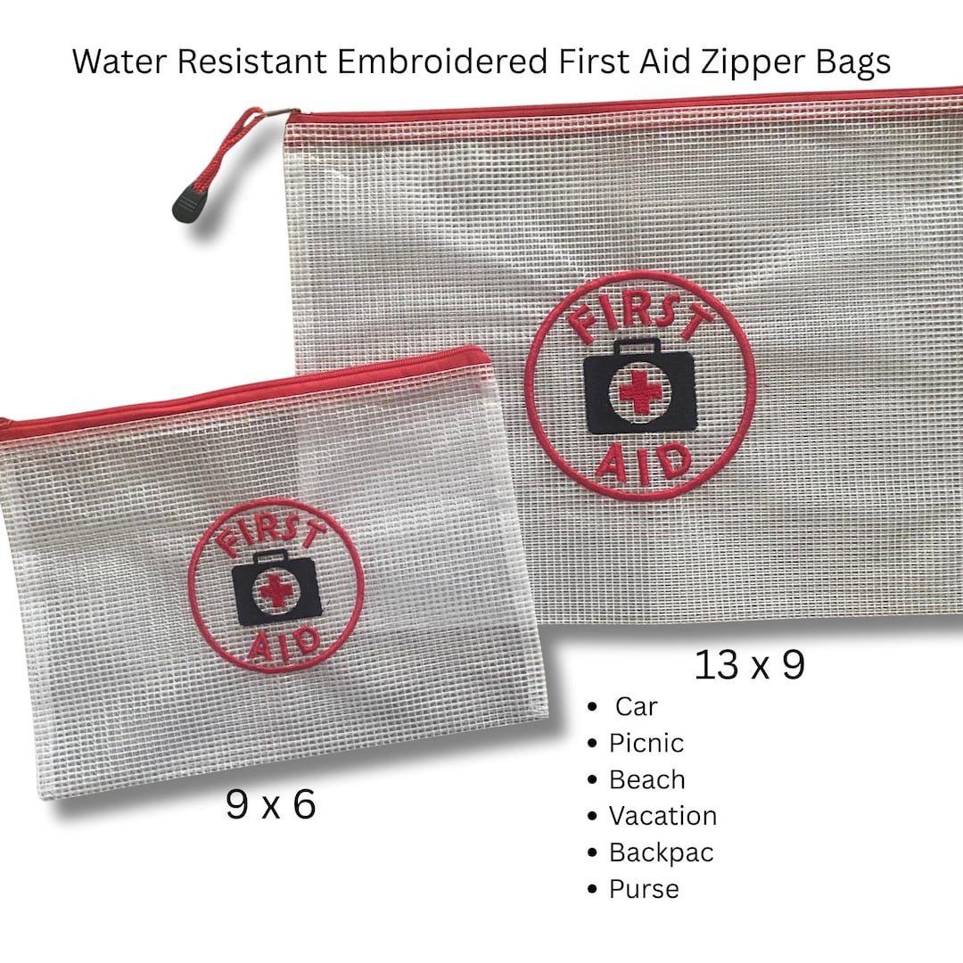 Water Resistant First Aid Bags | Embroidered Zipper Pouch | Choose 9x6 ...